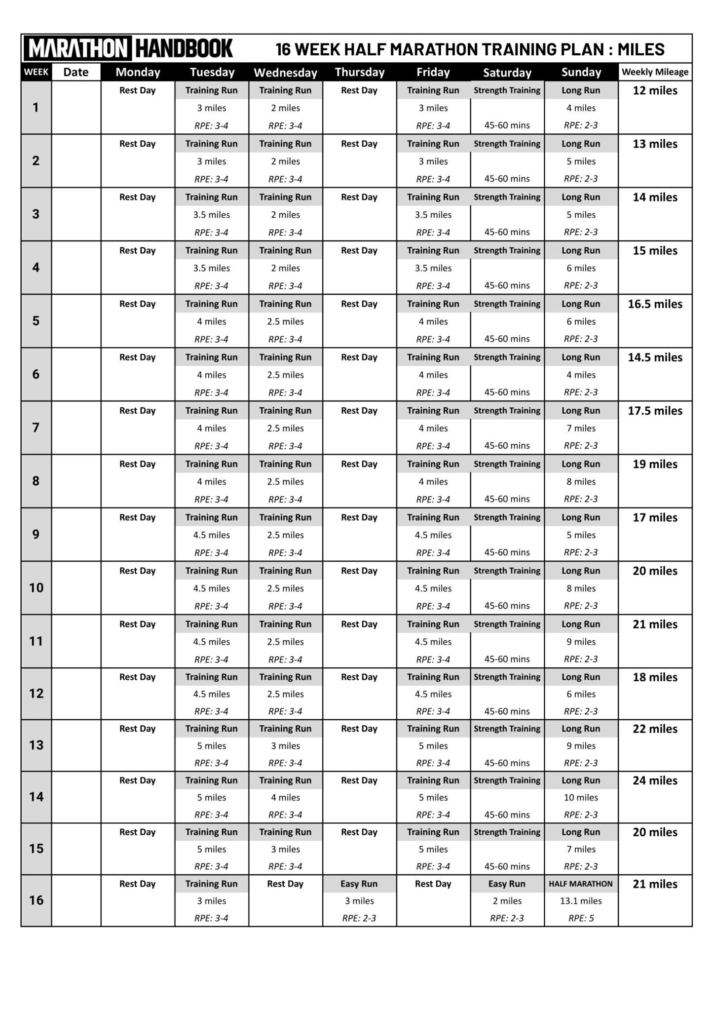 16 Week Half Marathon Training Plan For Beginners (With PDF)