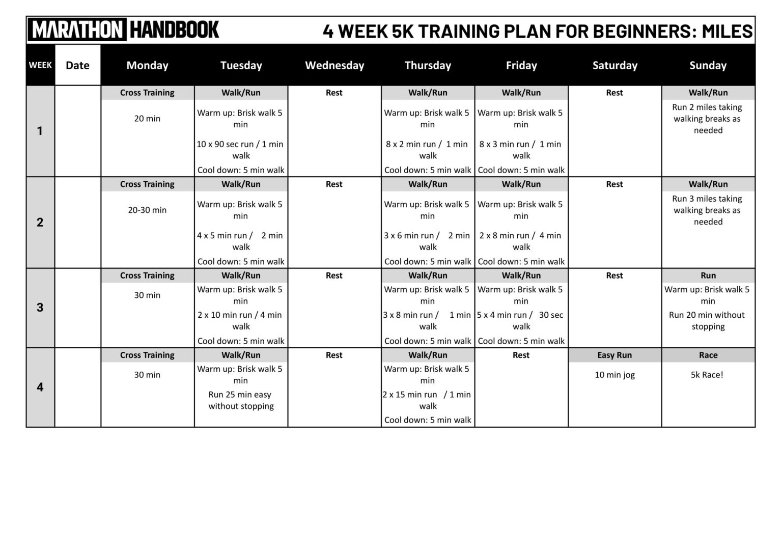 4 Week 5K Training Plan + Complete Training Guide For Beginners