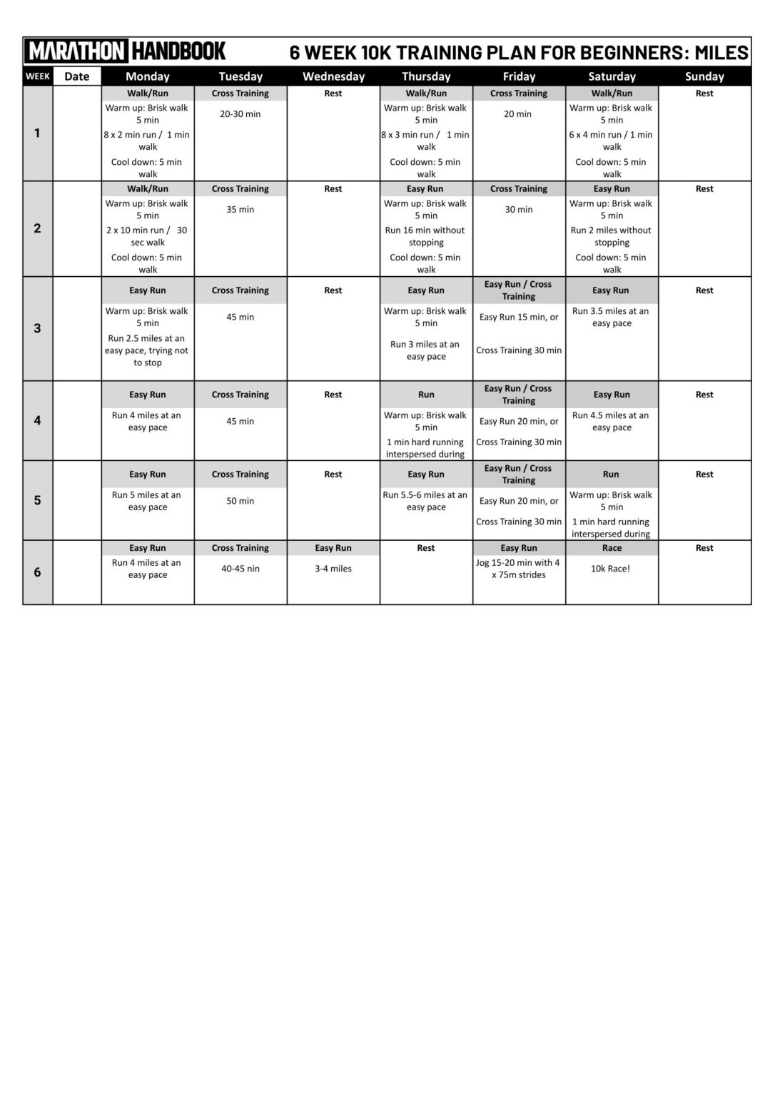 6 Week 10k Training Plan + Complete Training Guide