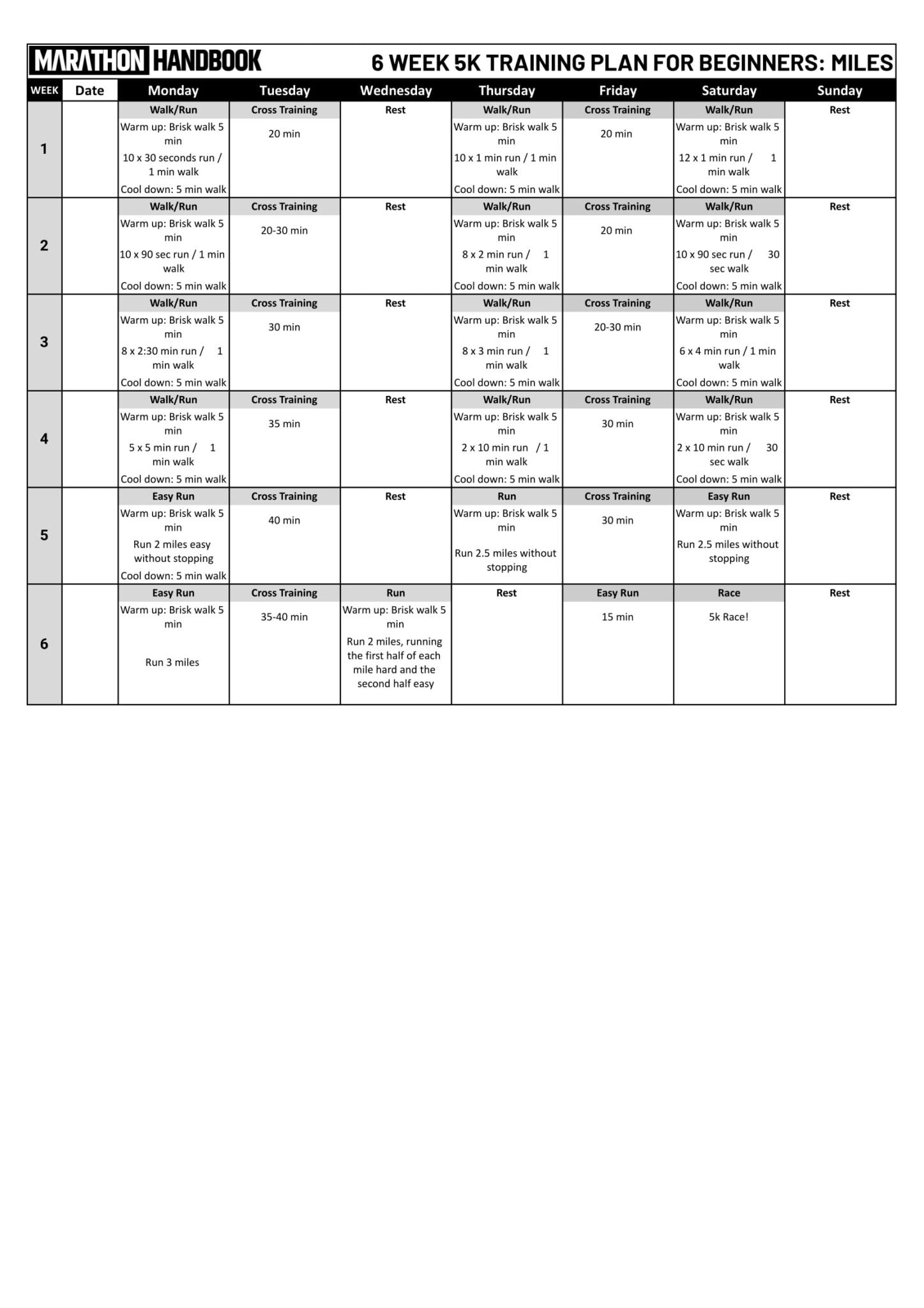 6 Week 5k Training Plan + Complete Training Guide