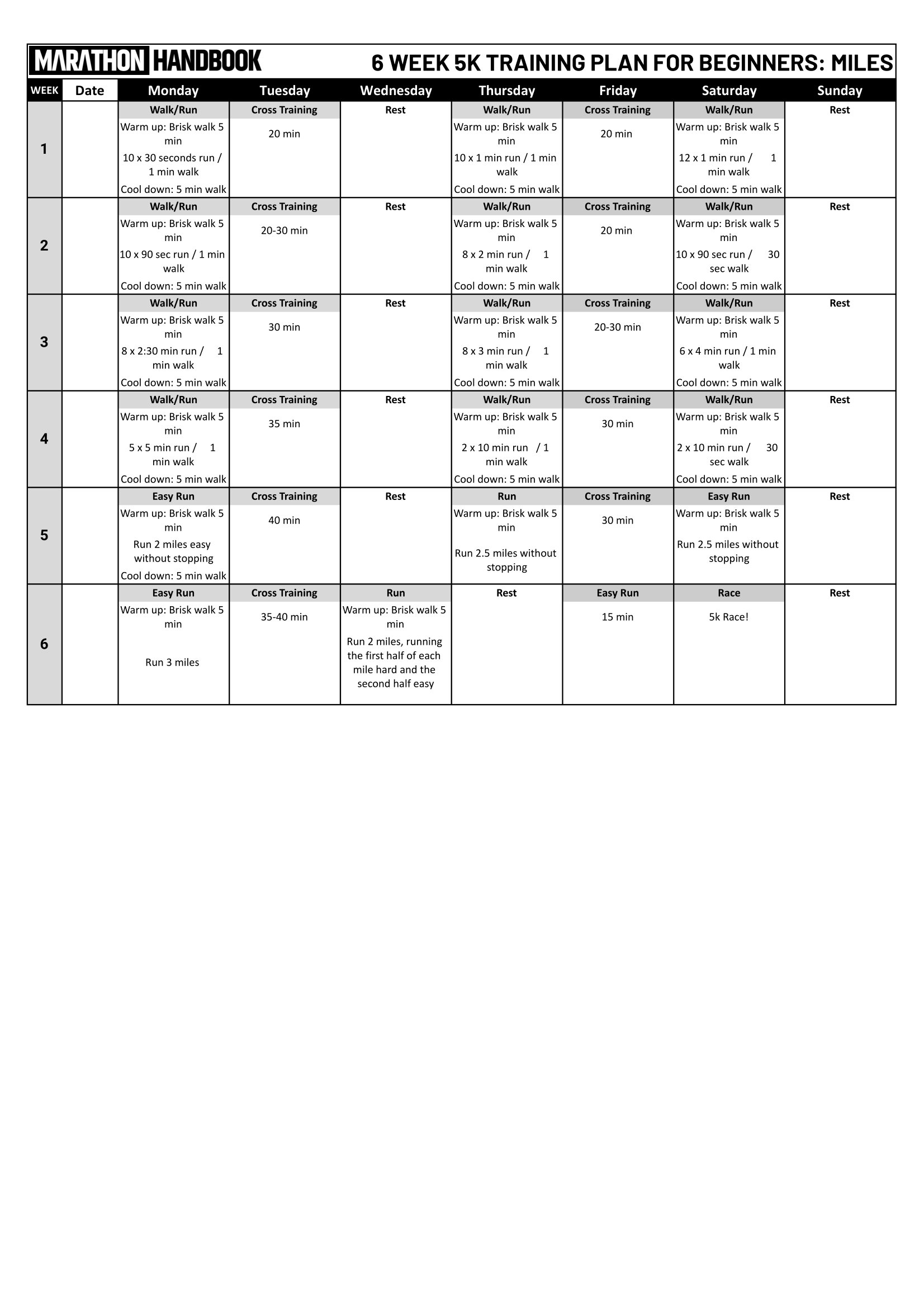 6 Week 5k Training Plan + Complete Training Guide