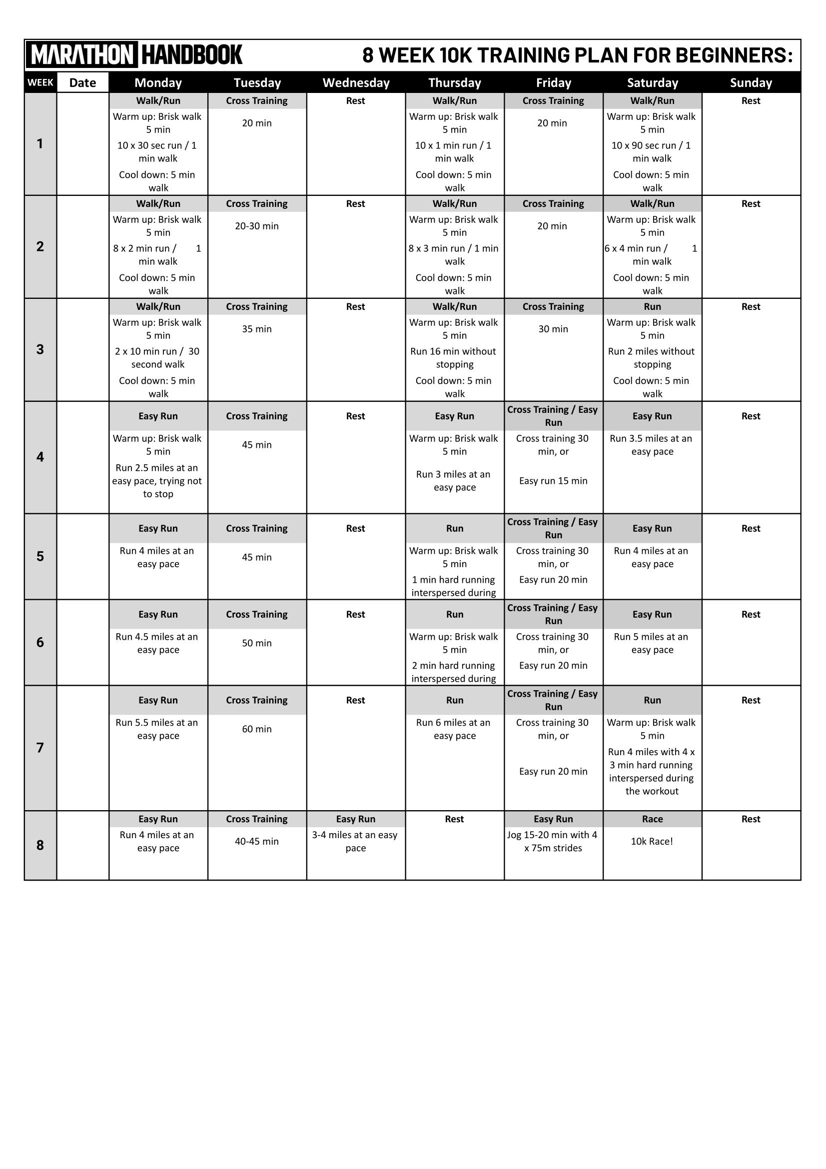 8 Week 10k Training Plan + Complete Training Guide