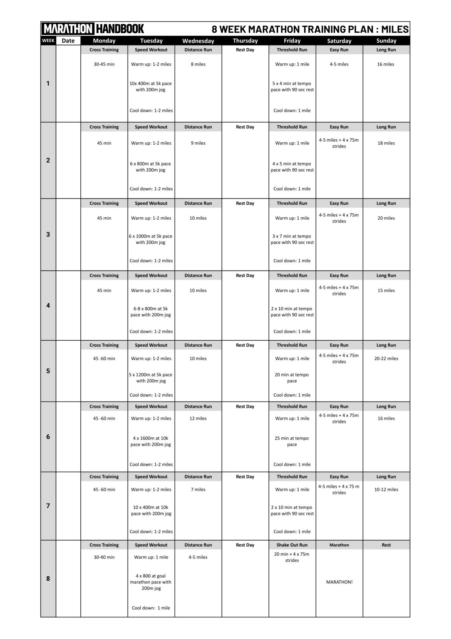 8 Week Marathon Training Plan + Guide For Last Minute Racers